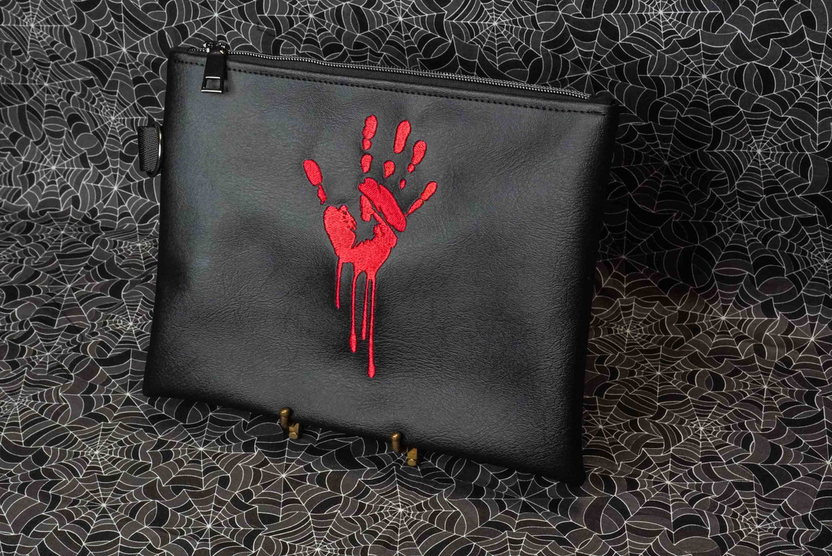 Bloody Handprint Black Flat Zip Pouch with Gunmetal Hardware – Project ...