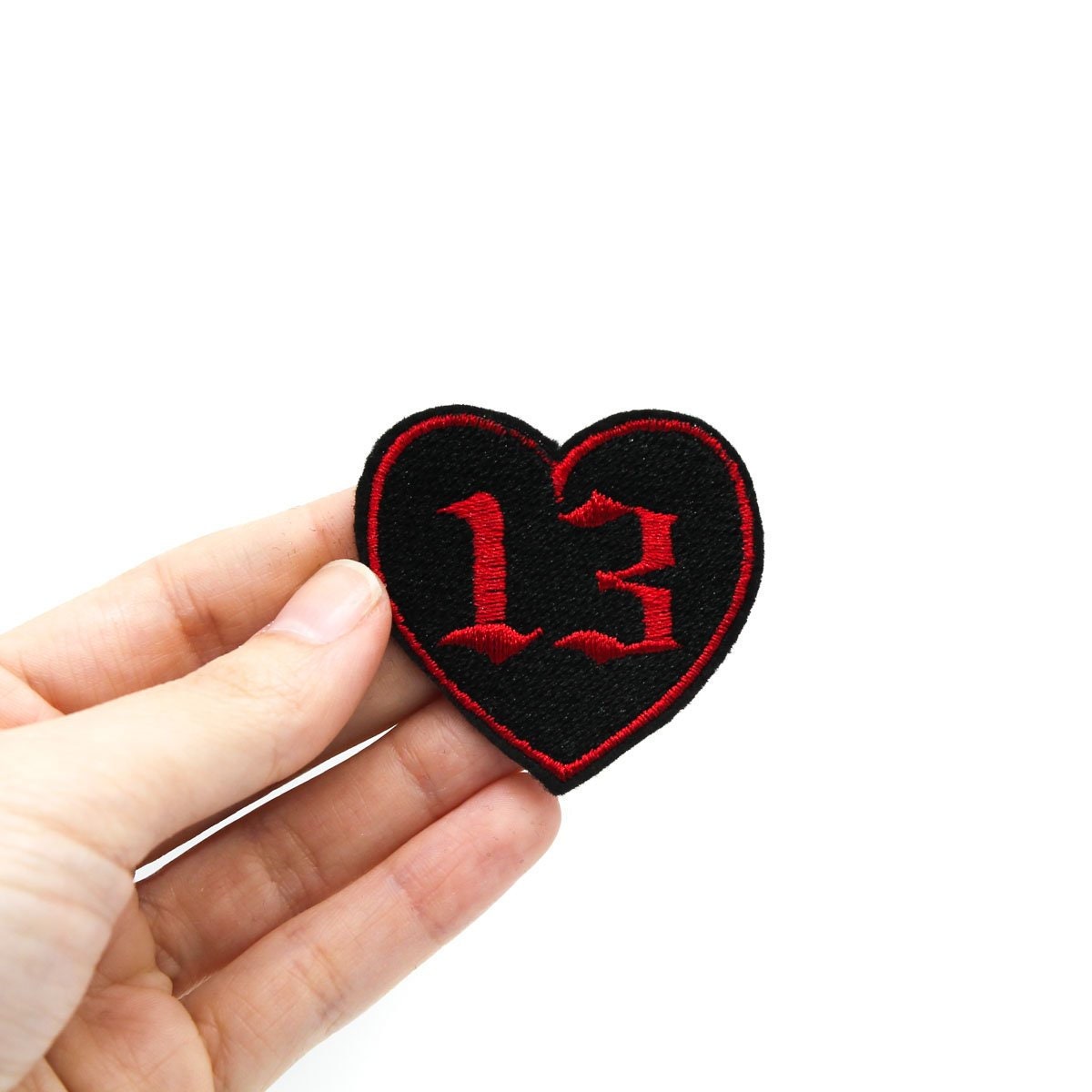 Small Gothic 13 Heart Embroidered Iron On Patch – Project Pinup