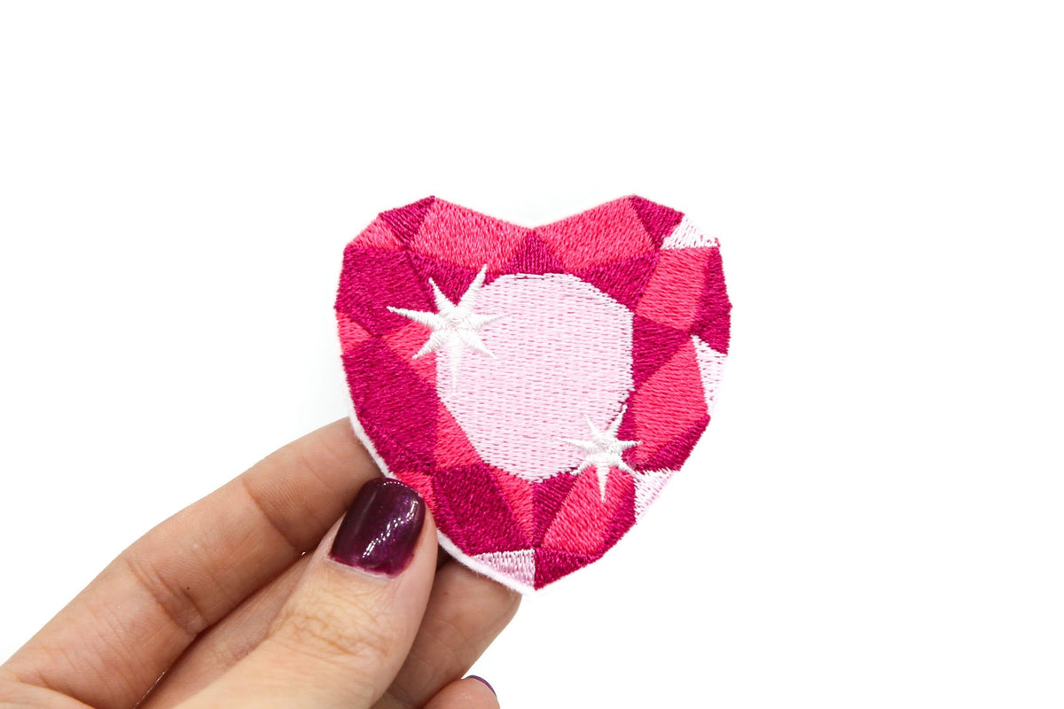 Pink Crystal Heart Embroidered Iron On Patch – Project Pinup