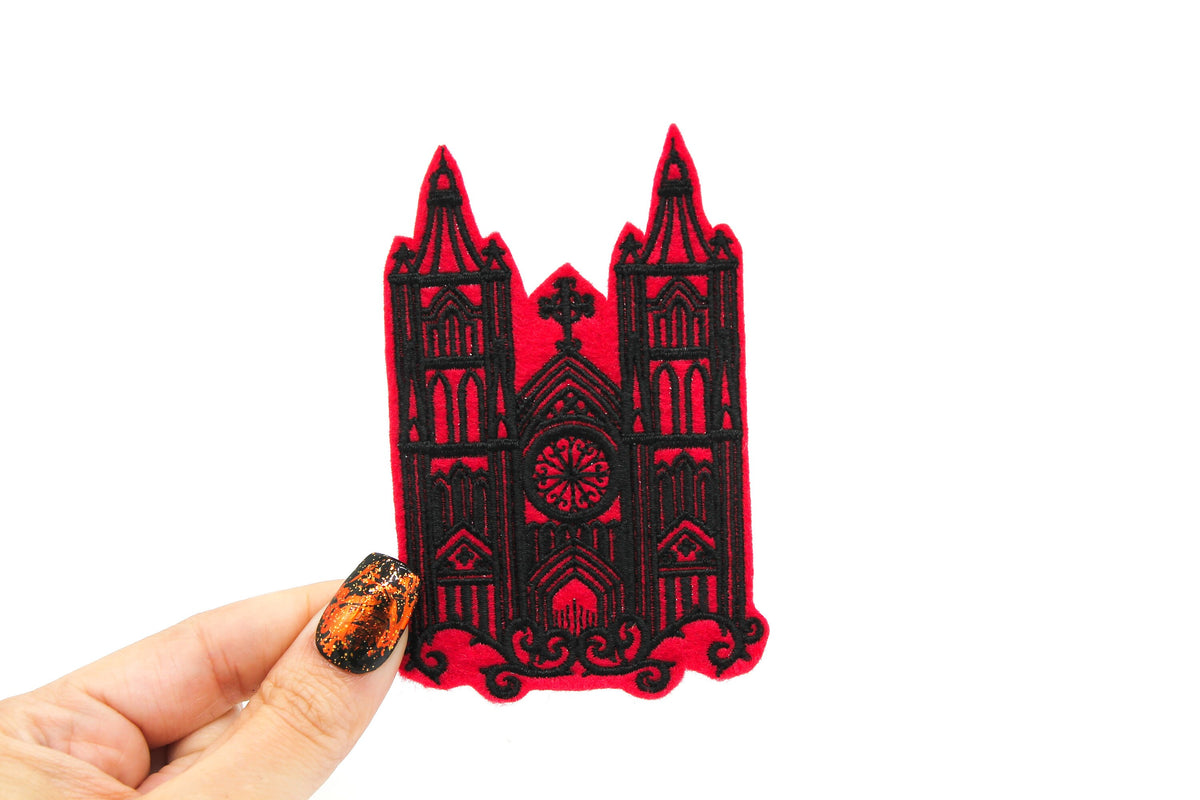 Gothic Cathedral Red and Black Embroidered Iron on Patch – Project Pinup